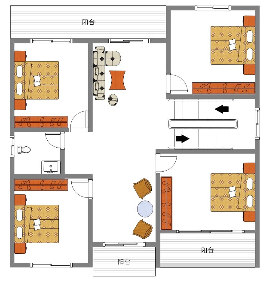 The three-storey villa covers an area of 110 square meters, and the red ...