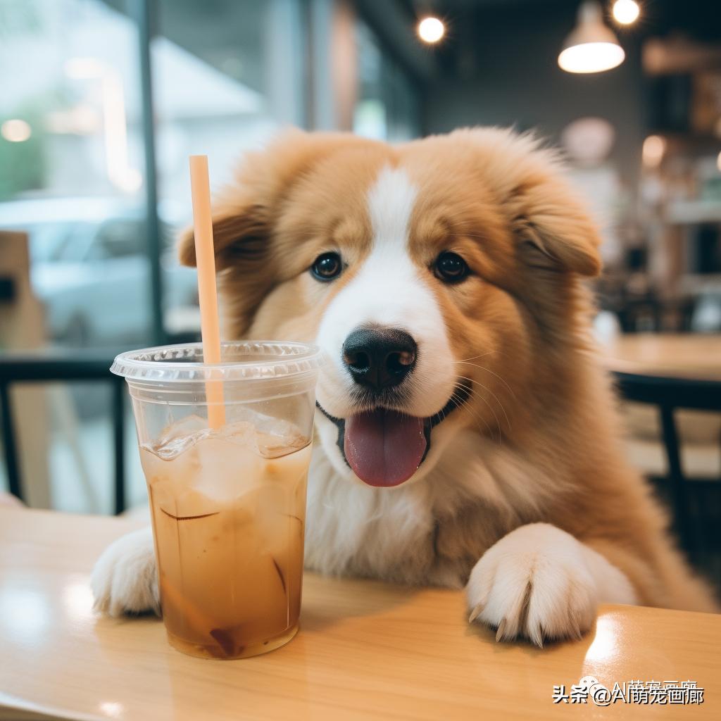 The first cup of milk tea in autumn, the dogs also come to join in the ...