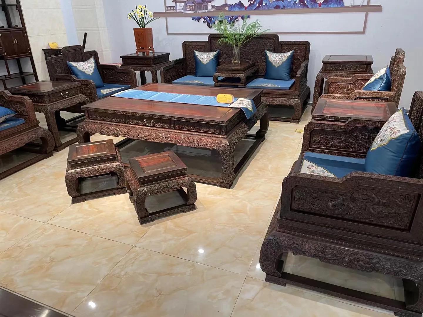 Thirteen-piece set of carved dragon sofa - iNEWS