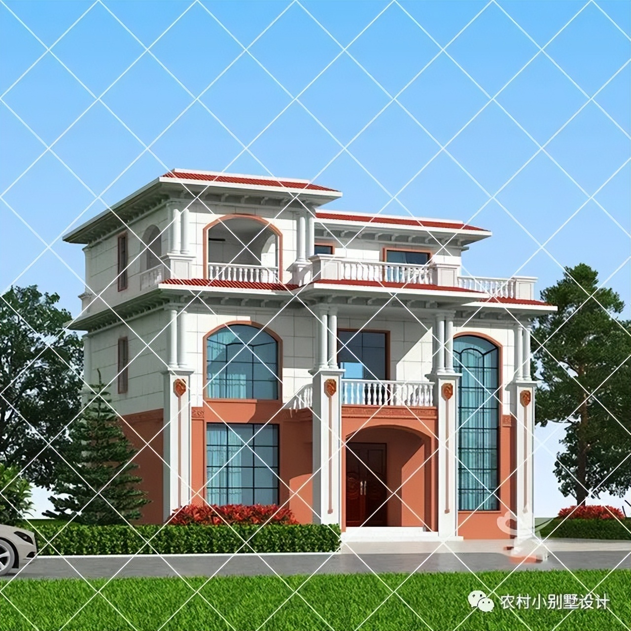 Red roof three-story rural villa, 56 sets of three-story rural red roof ...