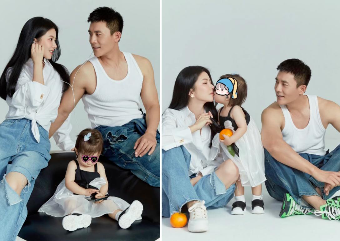 Du Chun's wife basks in the family portrait and shows her love!Leaning ...