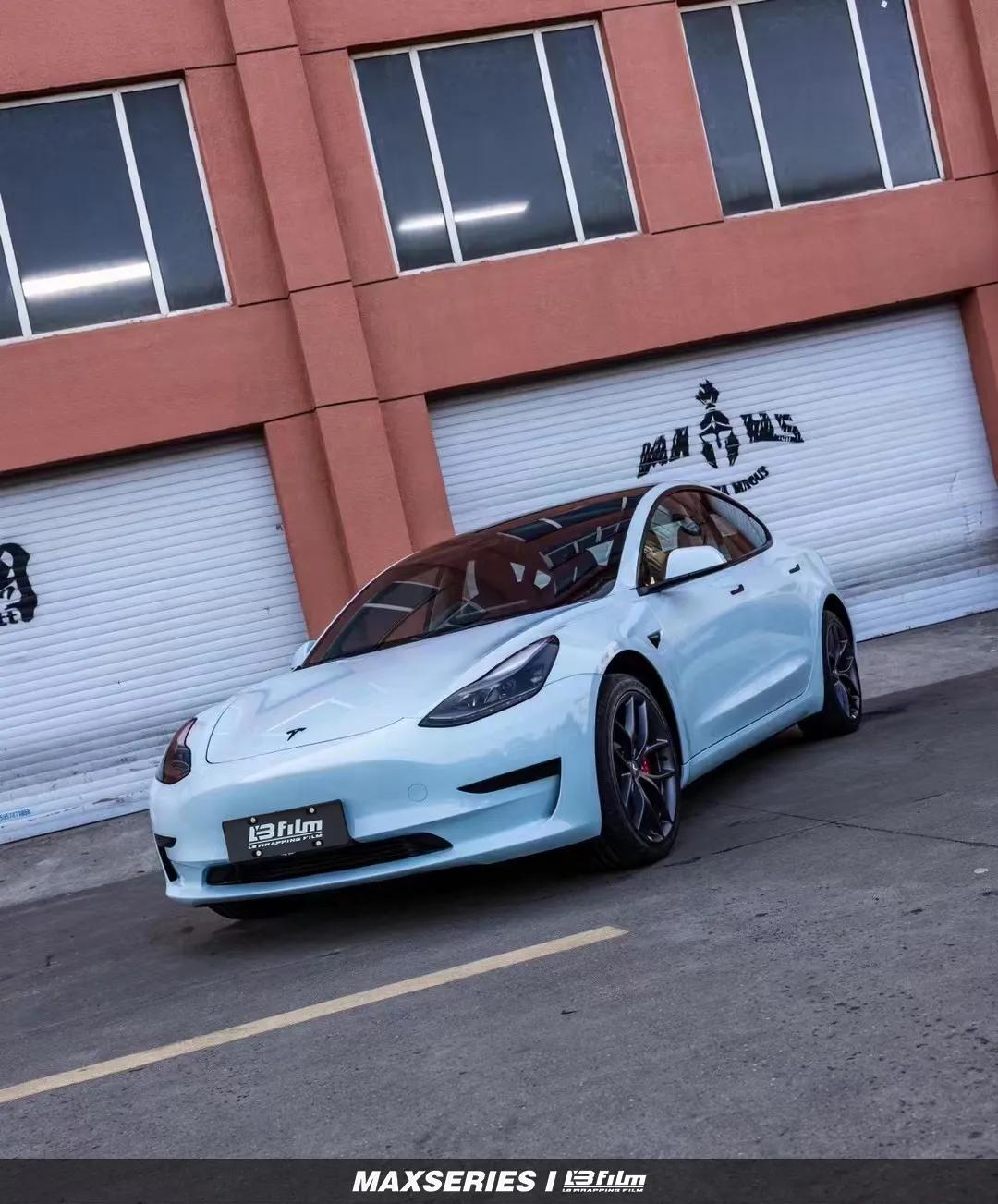 Tesla car stickers LBFILM color change film original paint glacier blue ...