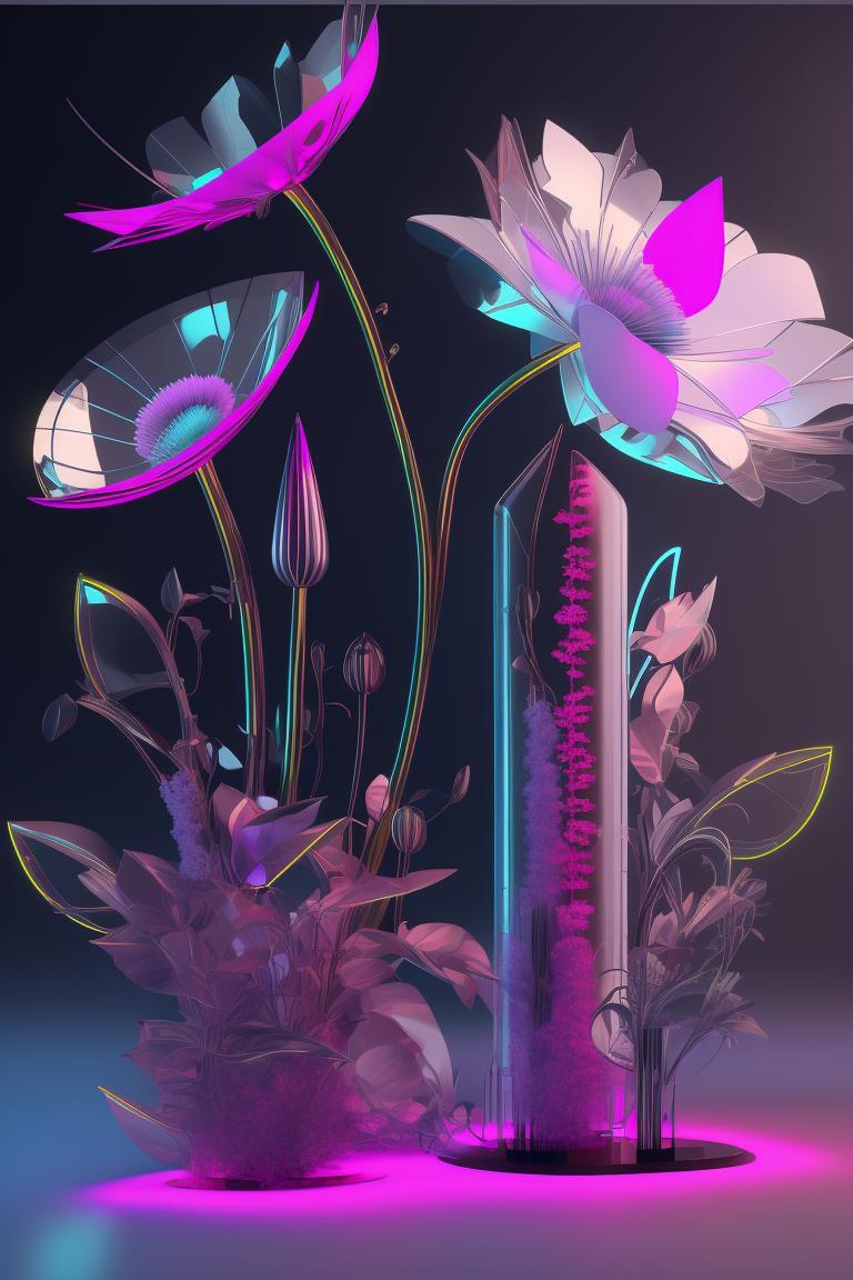 Futuristic flower, sense of design, digital plant metal-AI painting ...