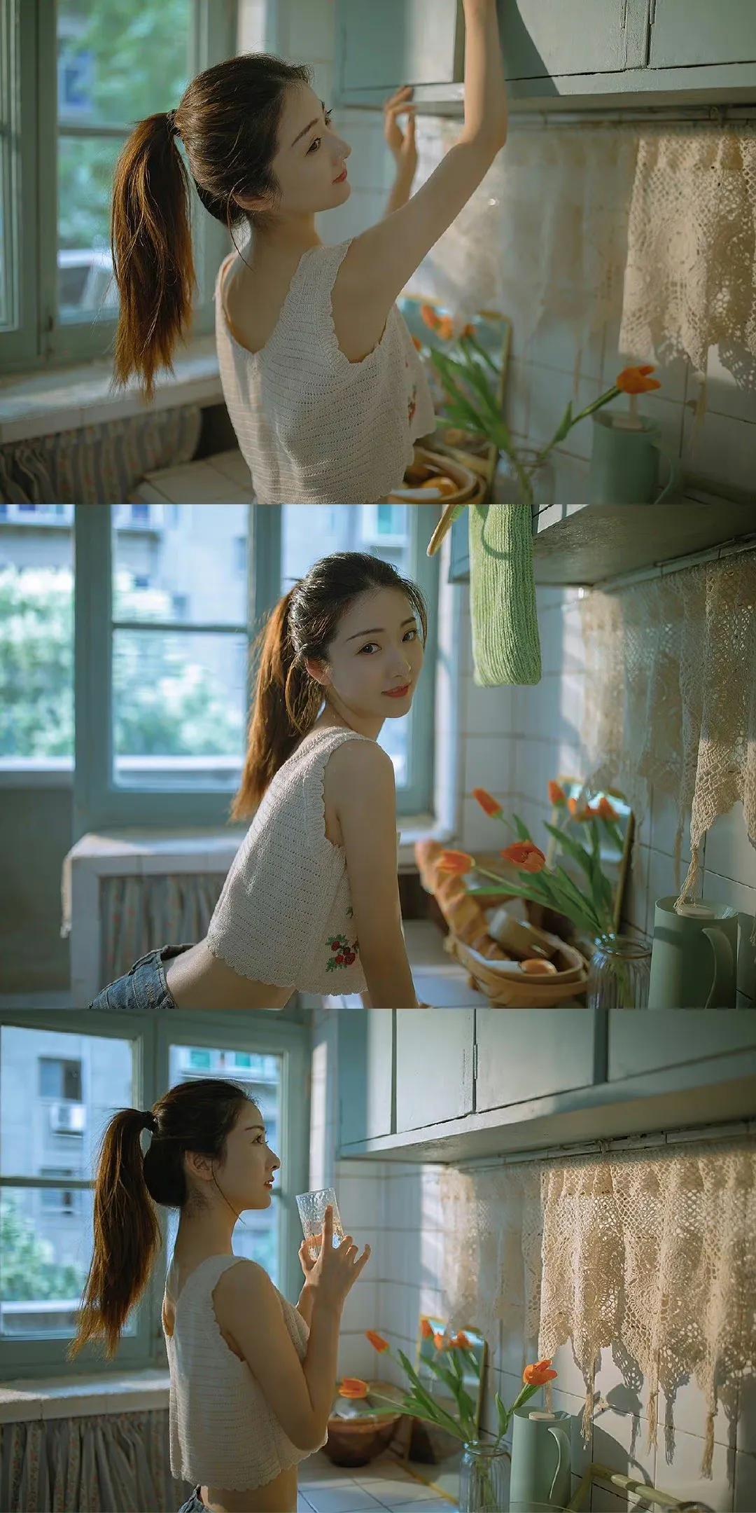 Playful ponytail girl taking selfie at home, likes the evening wind and dusk most - iMedia