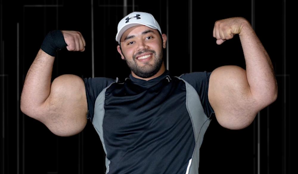 Eight sturdy bodybuilders, with arms thicker than waist and chest ...