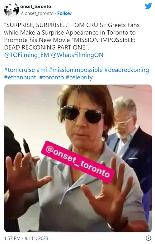 Tom cruise was shocked to find that Toronto suddenly "broke into" the ...