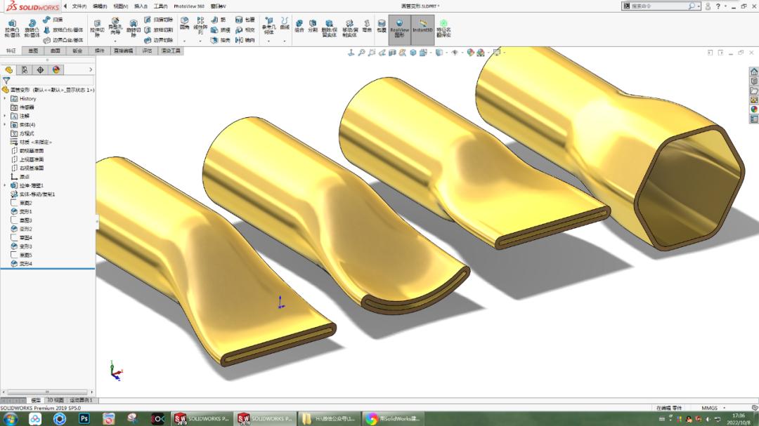 Using SolidWorks to draw 4 deformed circular tubes, it is simpler ...