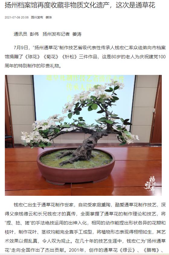 [Intangible Cultural Heritage Memory] Yangzhou Tongcao Flower Technique ...