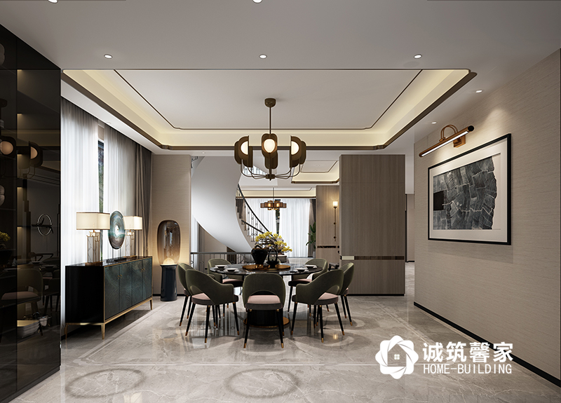 The basement is designed in a new Chinese style, with an elegant style ...