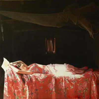 The woman in red in the oil painting, Chinese red shows the most ...