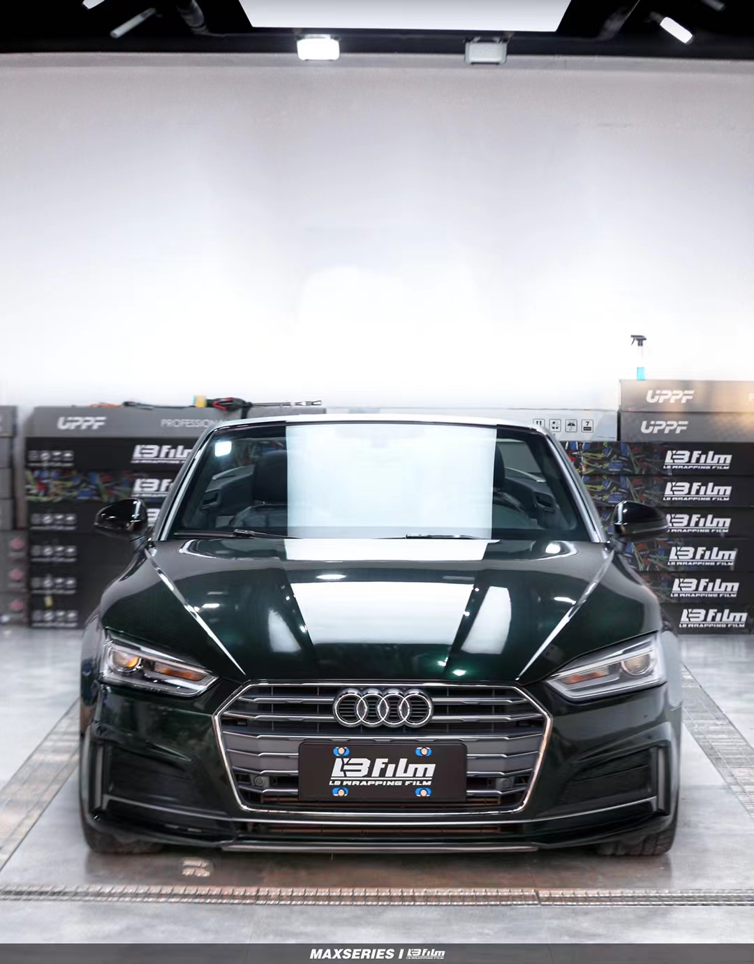 Audi A5-LBFILM color change film original paint emerald green, transparent and bright, green ...