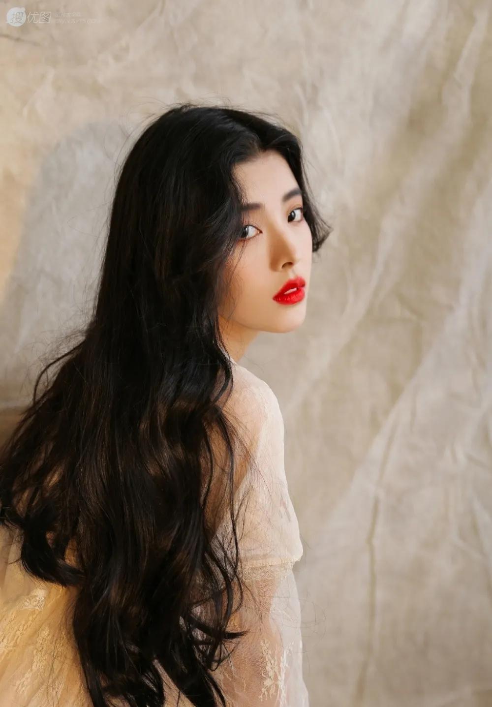 Fresh photo of beautiful women with slightly curly long hair, pure and ...