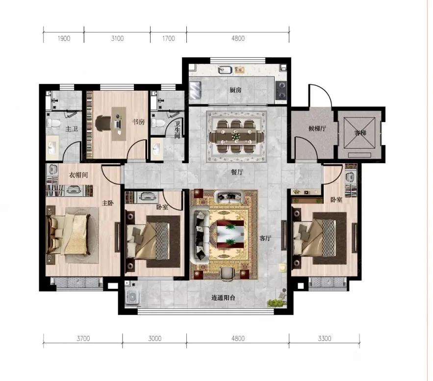 168 square meters of elegant home layout, the design of the dining room ...
