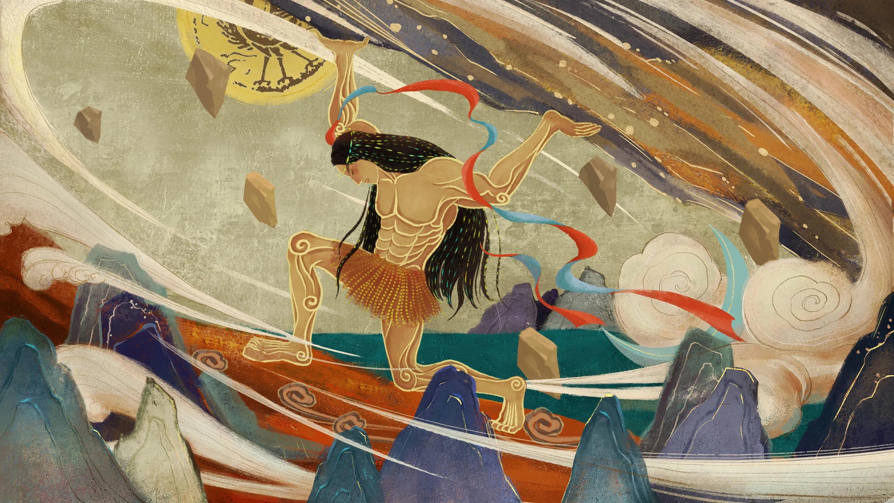 Pangu opened the sky and looked directly, Nuwa smelted stones to mend ...