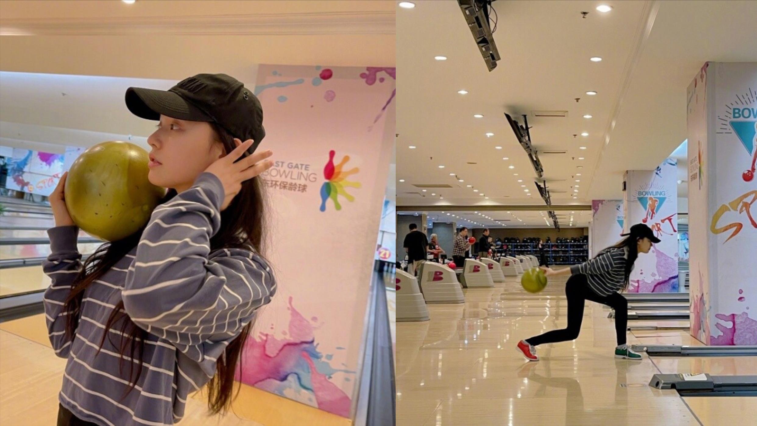 Lin Yun takes beautiful sports photos outdoors, wearing tight pants and ...