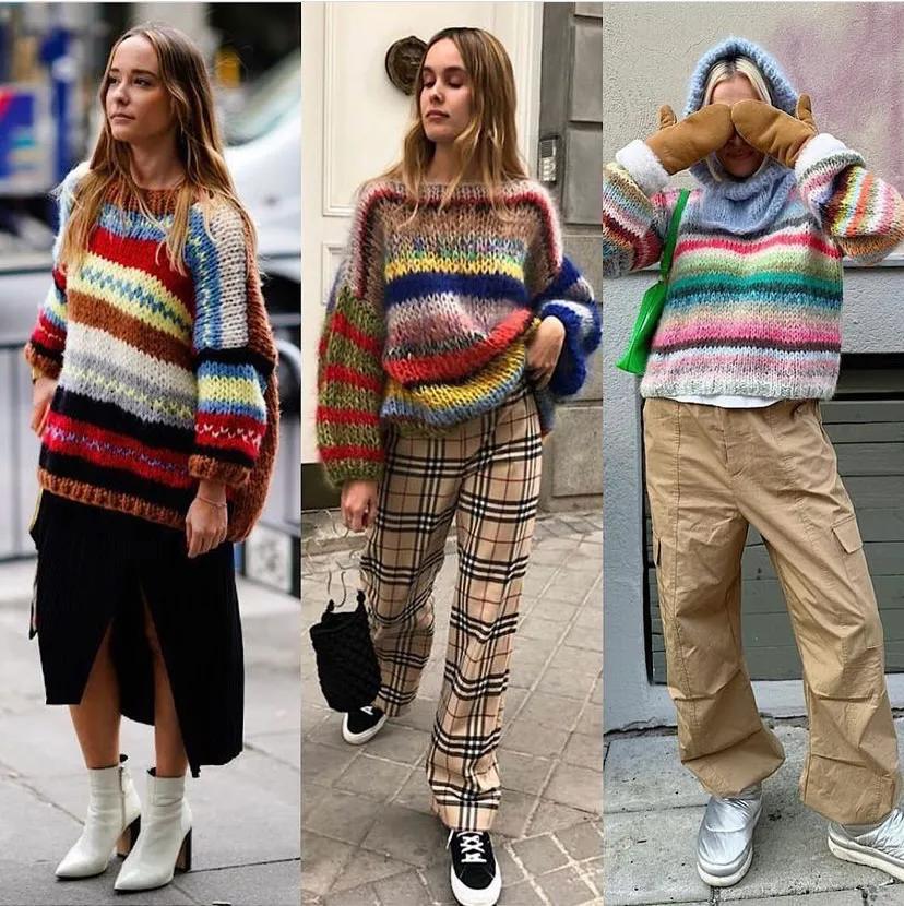 Obsessed with color striped sweaters!Lively and bright, it is not easy ...