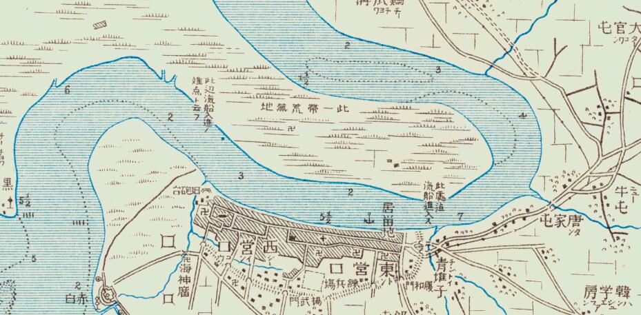 Map of the vicinity of Yingkou, Qing Dynasty, 1894, an old map of Yingkou in the 27th year of ...