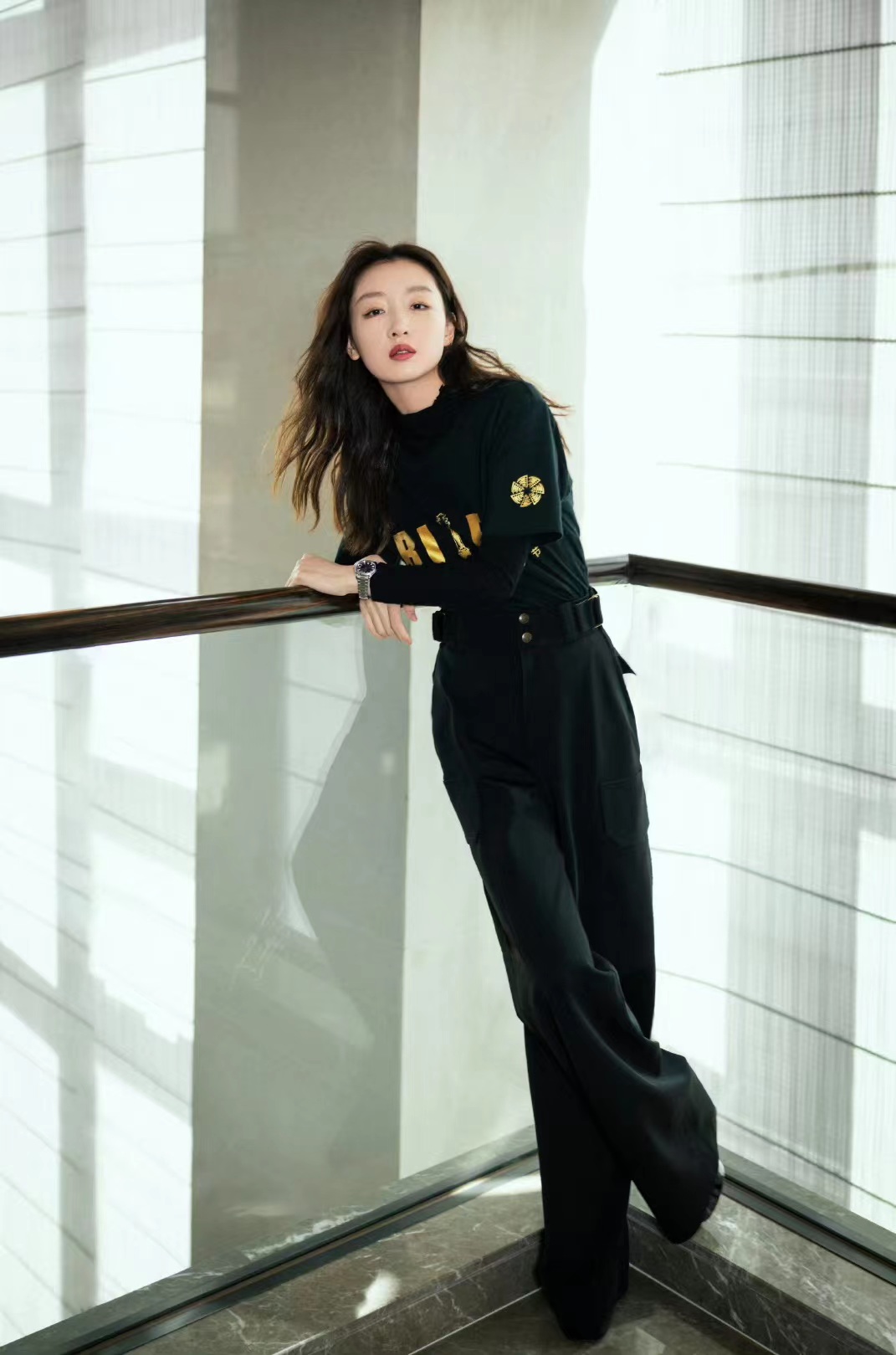 Zhou Dongyu wears a custom T-shirt and trousers at the Beijing ...