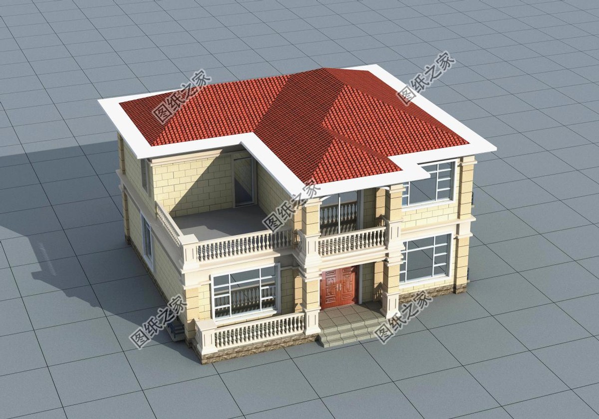 Three-bay house design, single-family economic two-story small villa ...