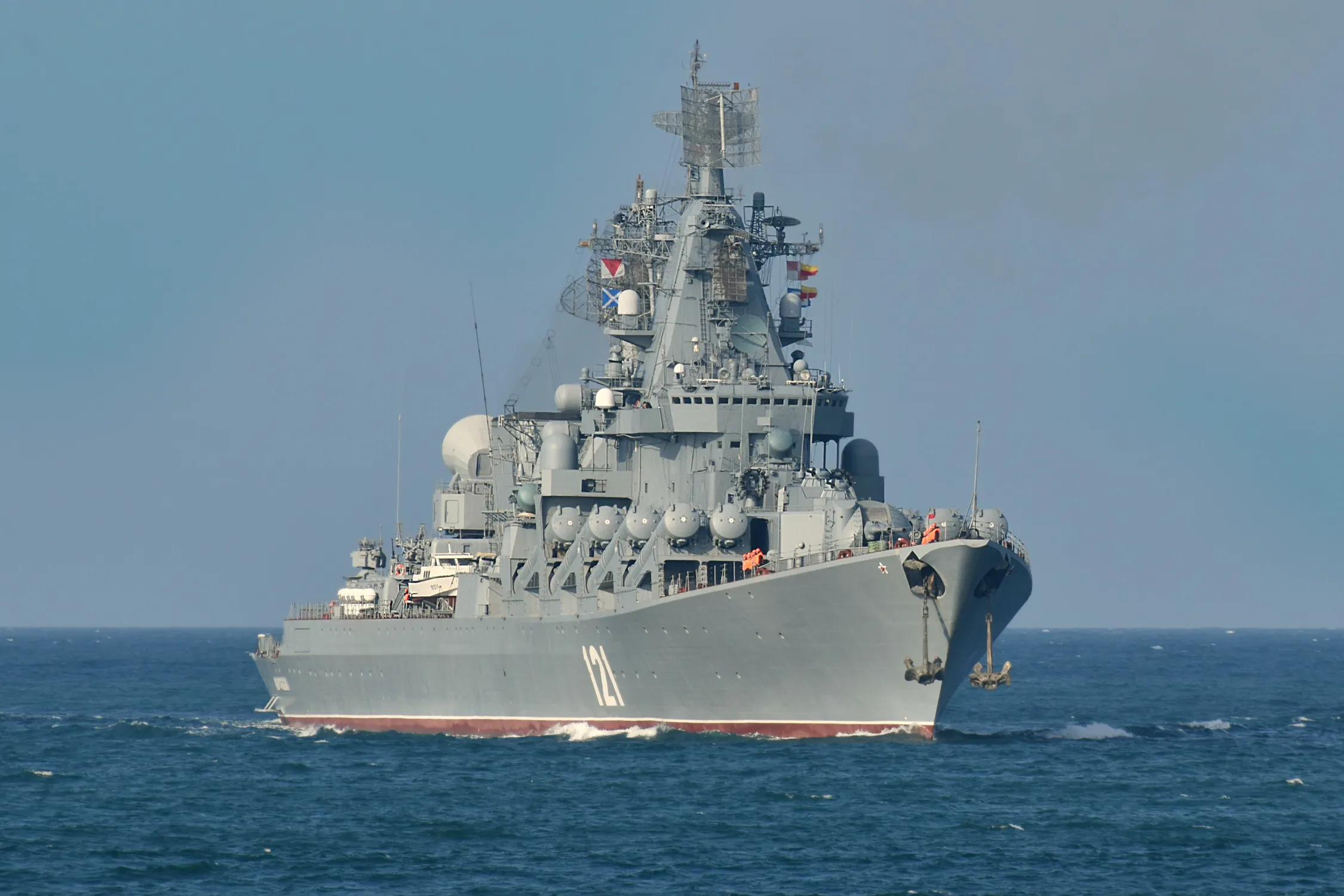 The Russian modern naval cruiser Nakhimov is about to enter the sea ...