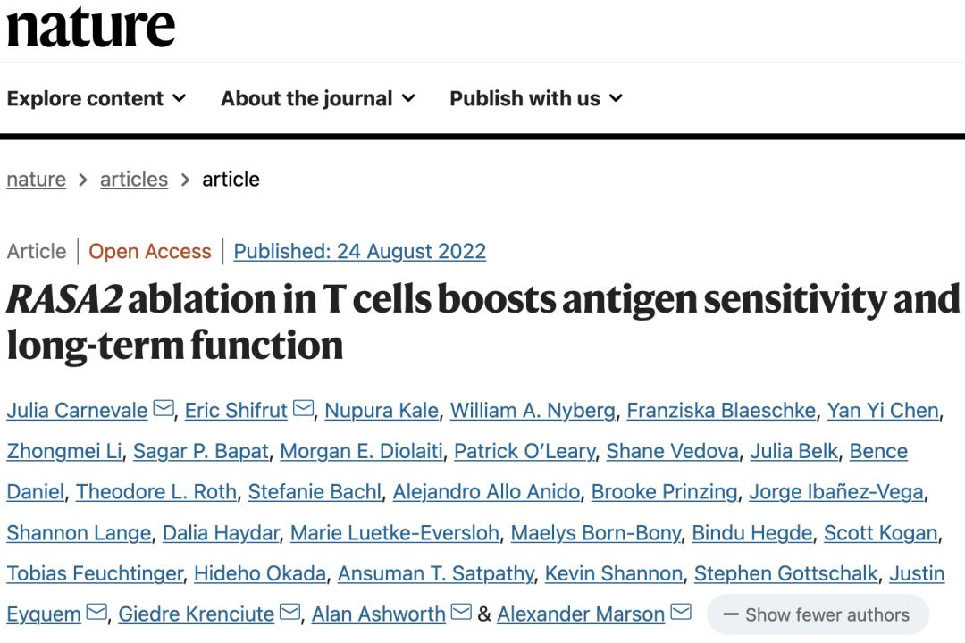 "Nature": Knockout of RASA2 can inhibit T cell exhaustion and make T ...