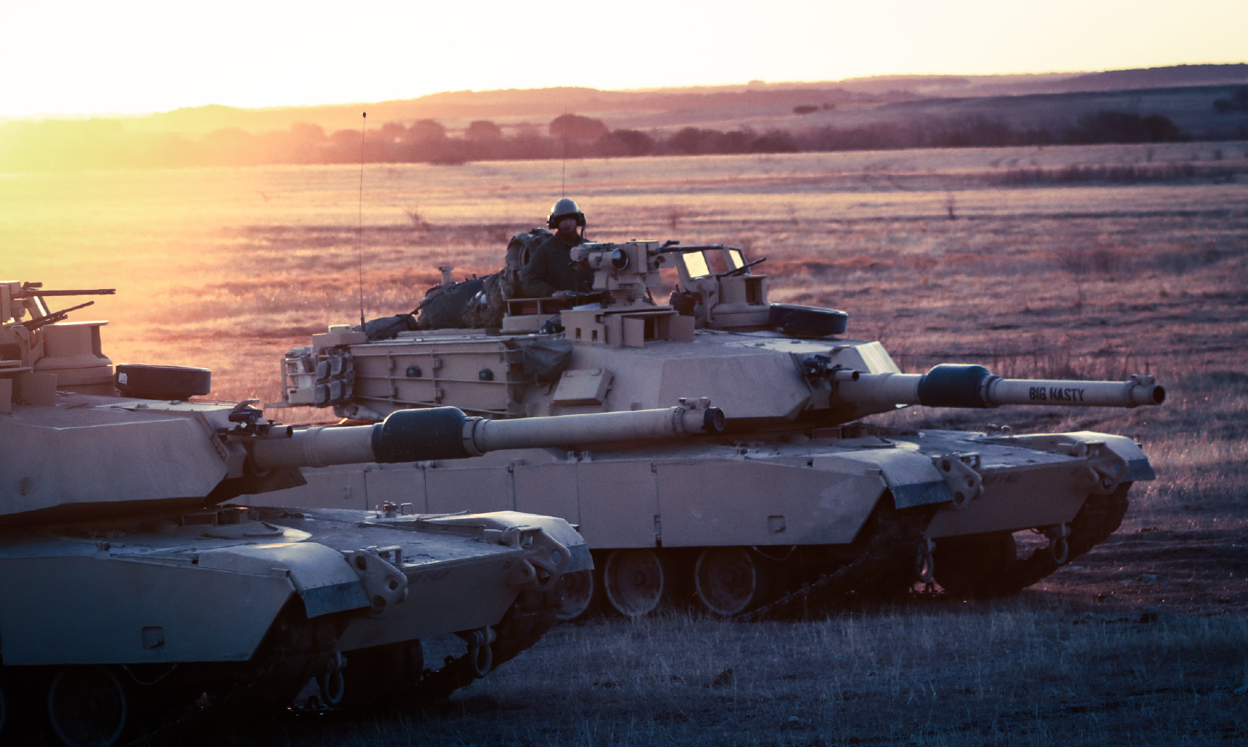 Two M1A2 SEP V3 main battle tanks from Bravo Company, 1st Battalion ...
