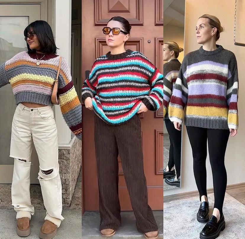 Obsessed with color striped sweaters!Lively and bright, it is not easy ...
