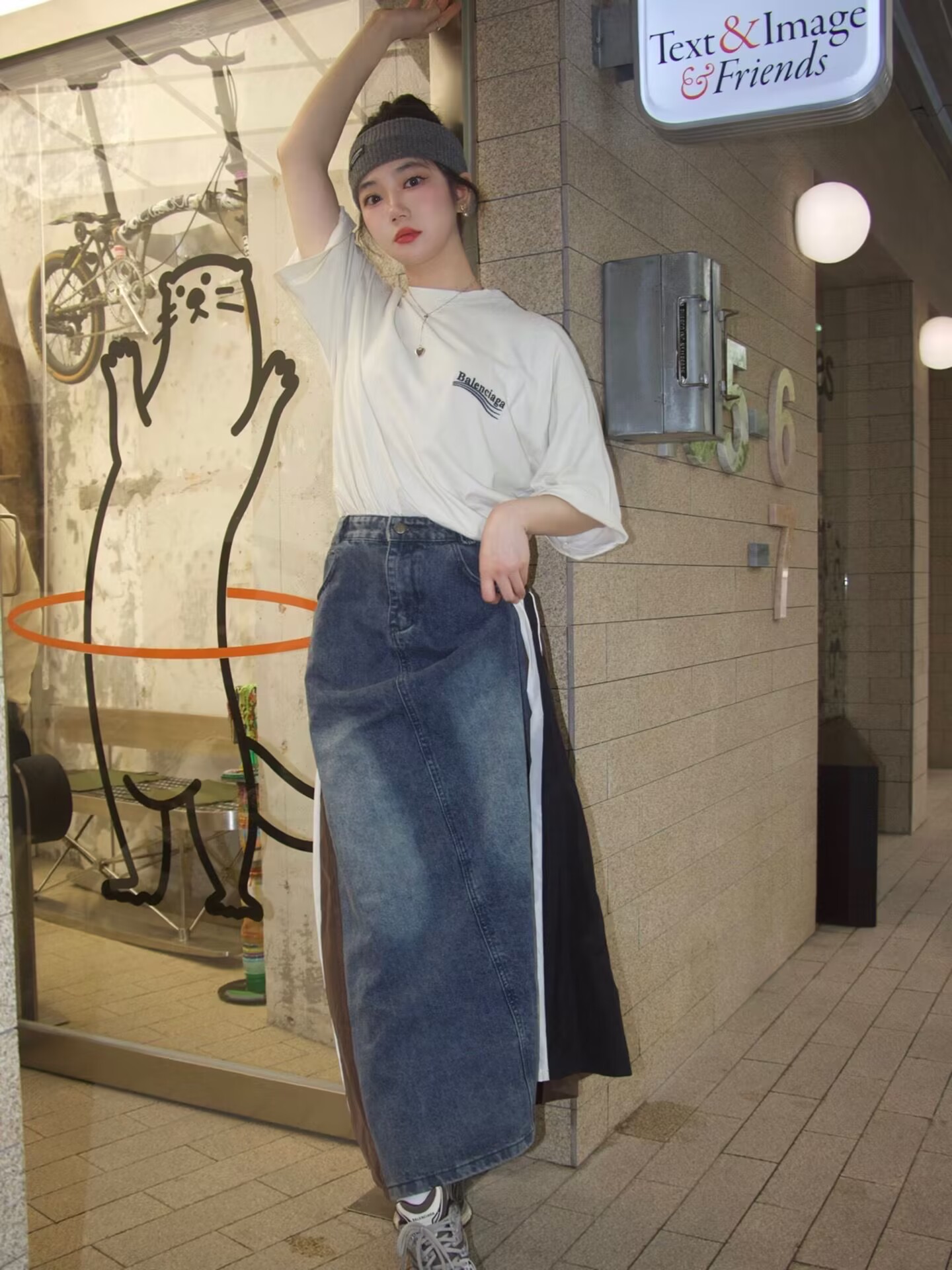 The overall collocation uses a white/denim/gray color scheme. Today is ...