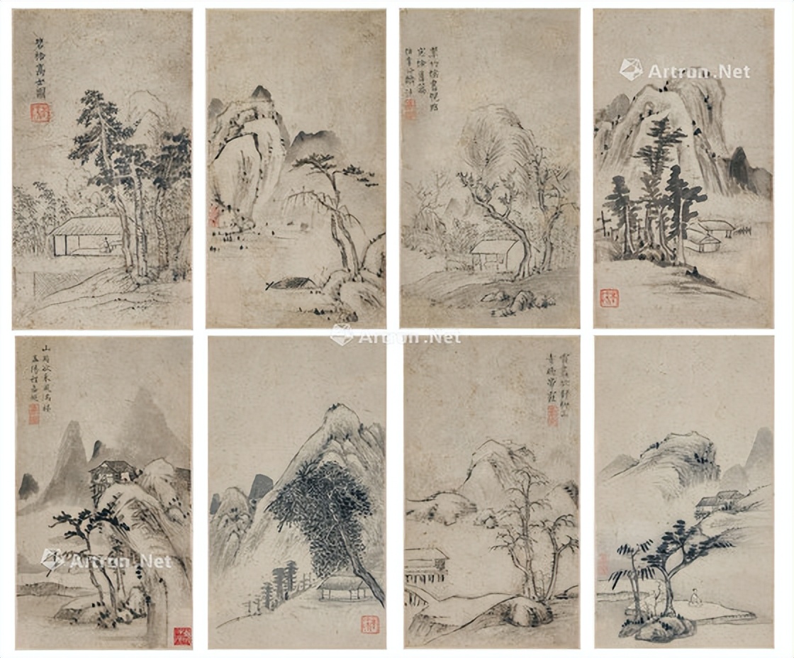 Vertical scroll of Wang Hui imitating Lu Haoran's Thatched Cottage at ...