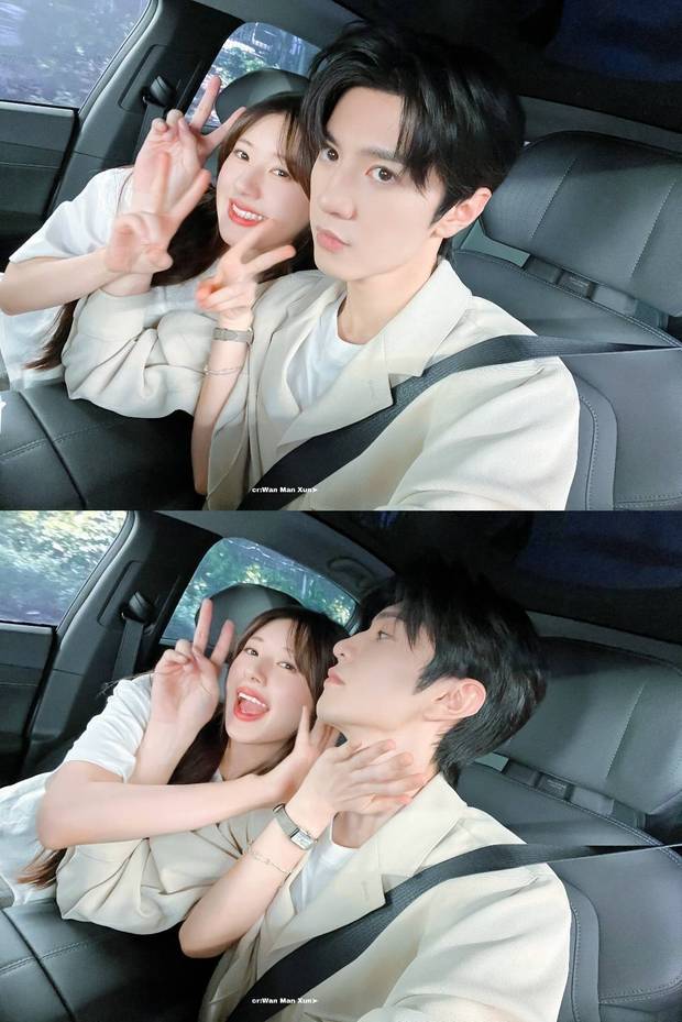 Zhao Lusi and Chen Zheyuan posted a sweet photo in the car of the same ...