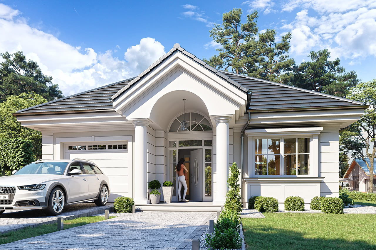 The design drawings of a one-story villa make the residence simple and ...