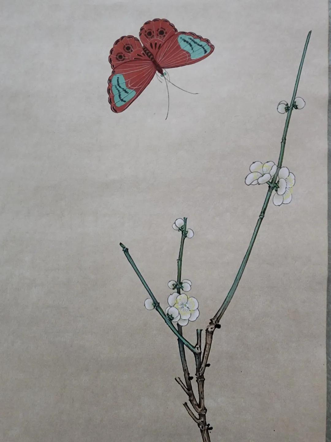 Yu Fei dark flower and bird painting hanging scroll heart size 133x32 ...