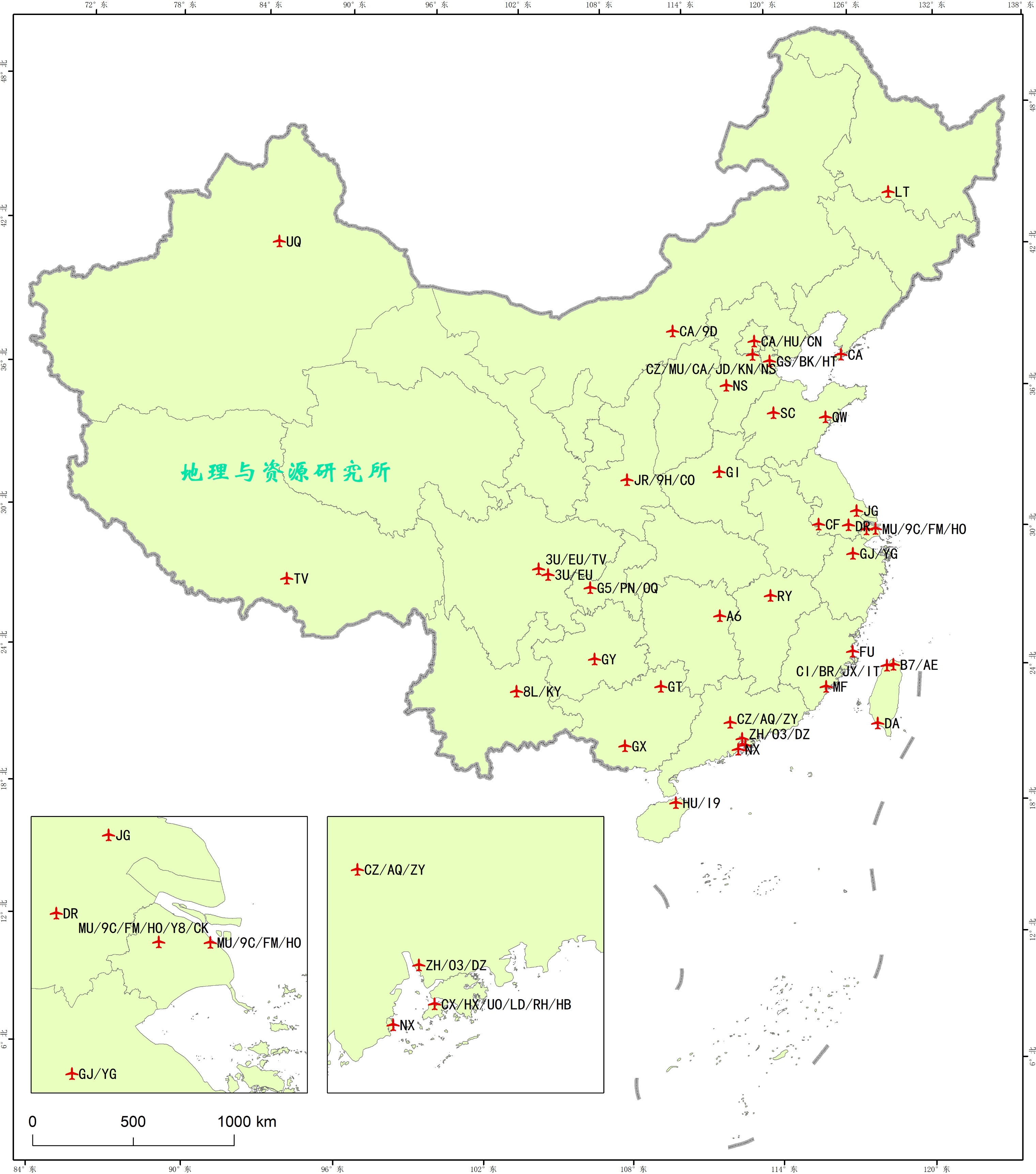 Changes in China's aviation fleet and spatial distribution of main ...