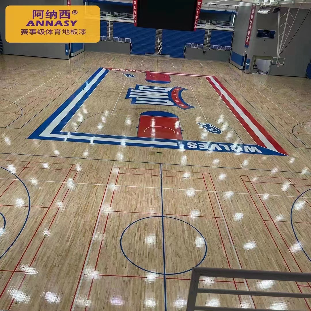 Basketball gymnasium sports wood floor paint brushing and color ...