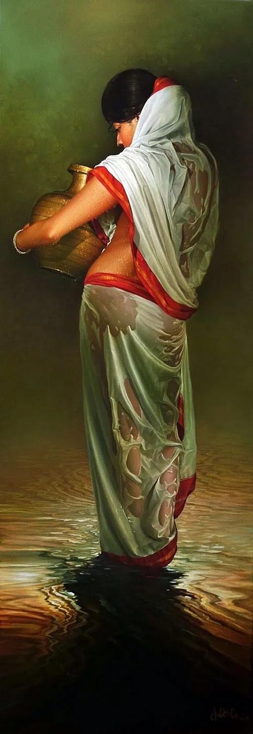 Wet Woman and Buddhist Elements in Indian Painter Amit Barr - iNEWS