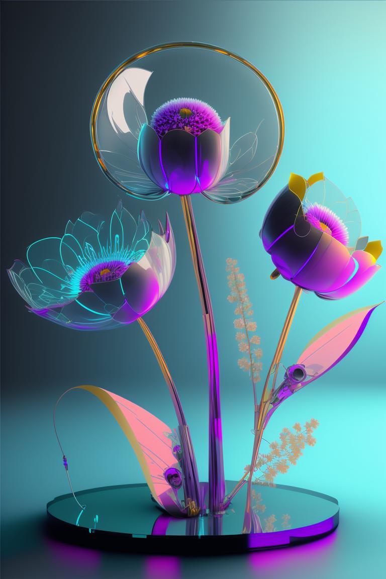 Futuristic flower, sense of design, digital plant metal-AI painting ...