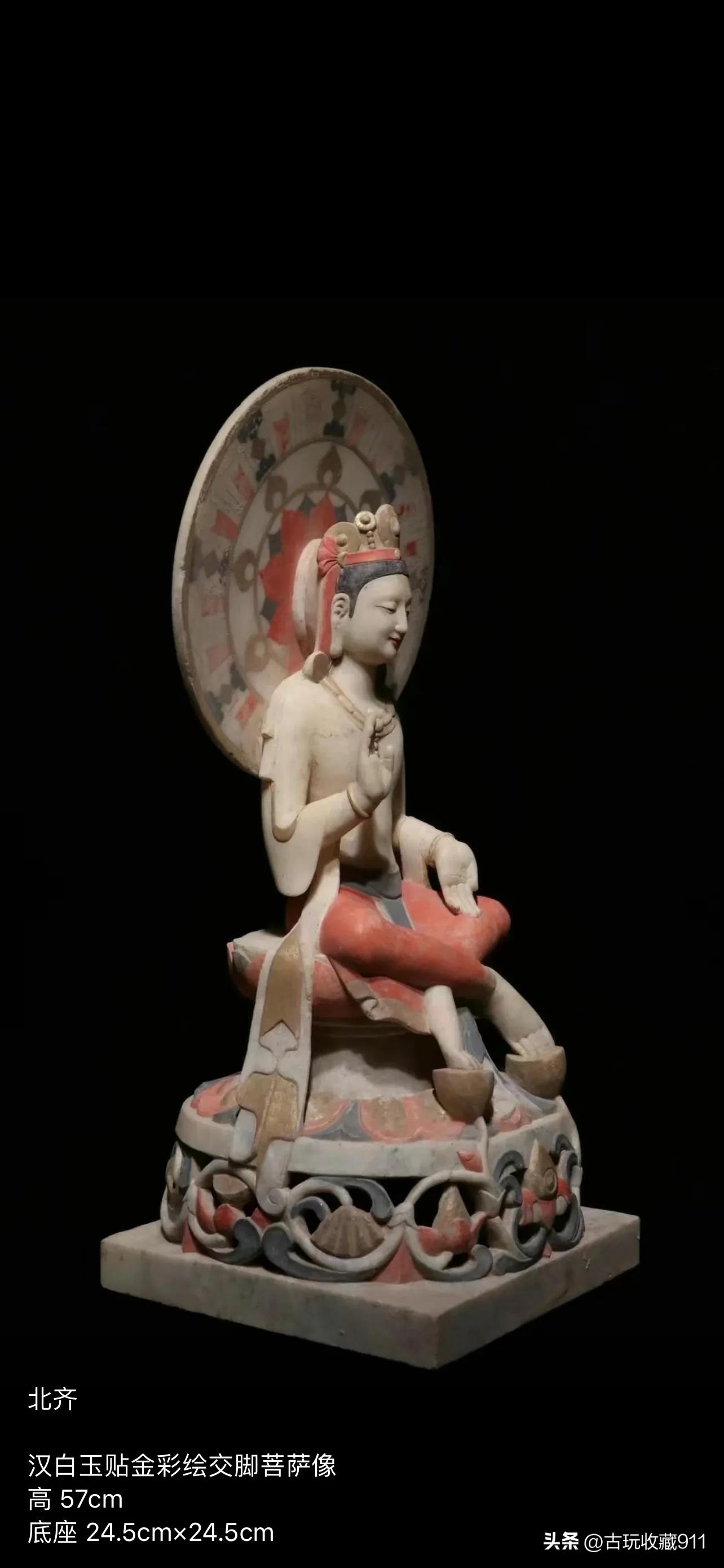 Northern Qi Han Baiyu gilded and painted cross-footed Bodhisattva ...