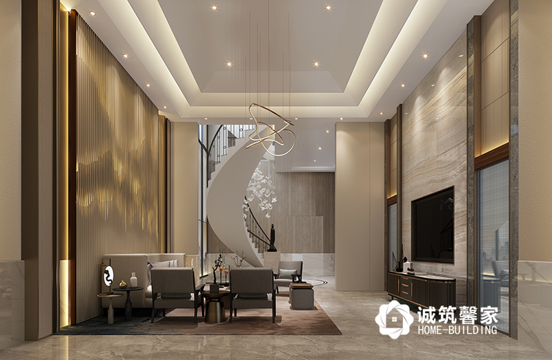 The basement is designed in a new Chinese style, with an elegant style ...