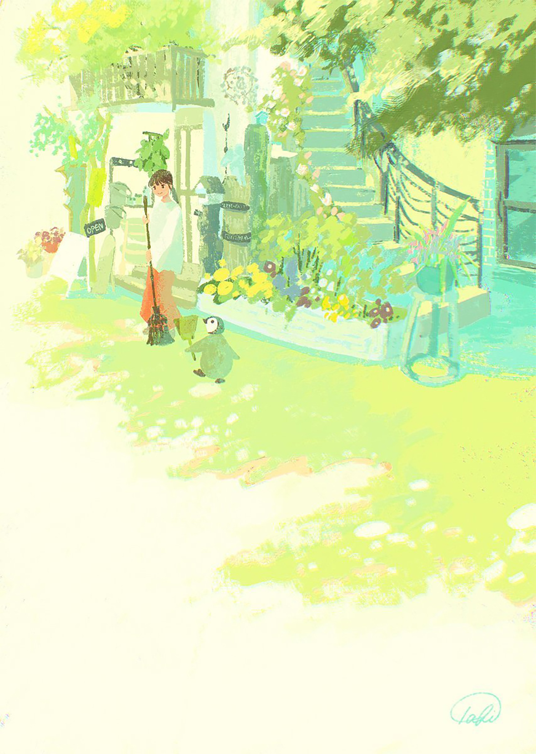 Bright and comfortable two-dimensional girl illustration, the whole ...