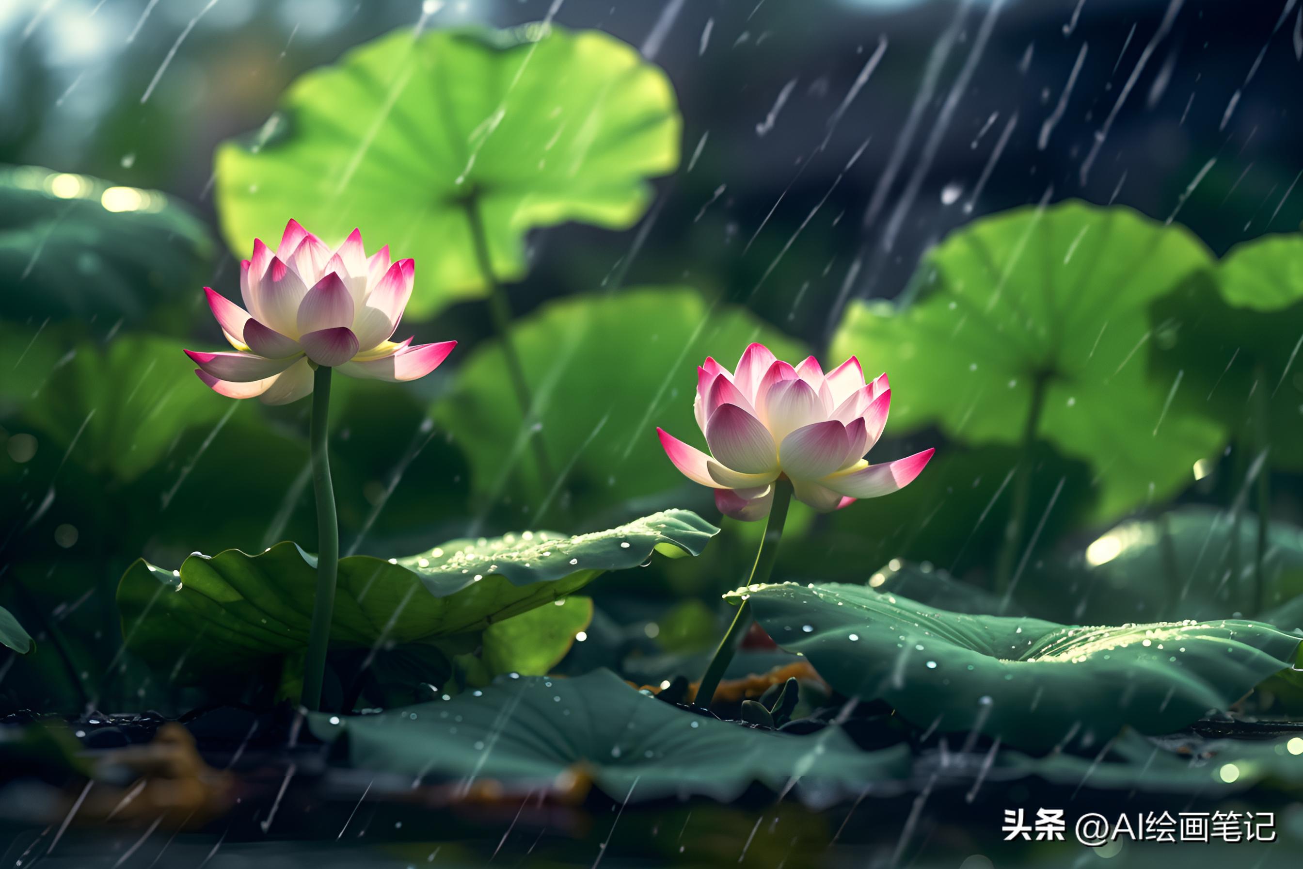 Ai Painting: Walking in the pond following the drizzle, feeling the ...