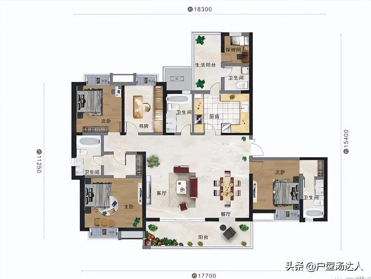 188 square meters, four bedrooms, two living rooms and three bathrooms ...