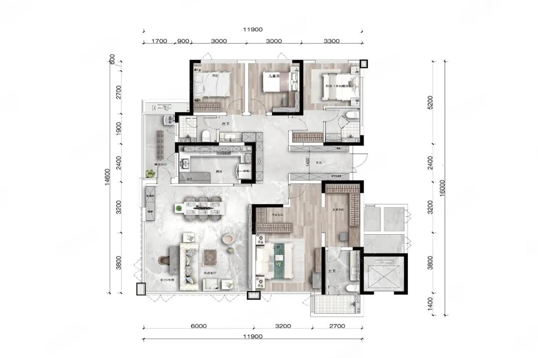 158 square meters ideal apartment type, four bedrooms, three bathrooms ...