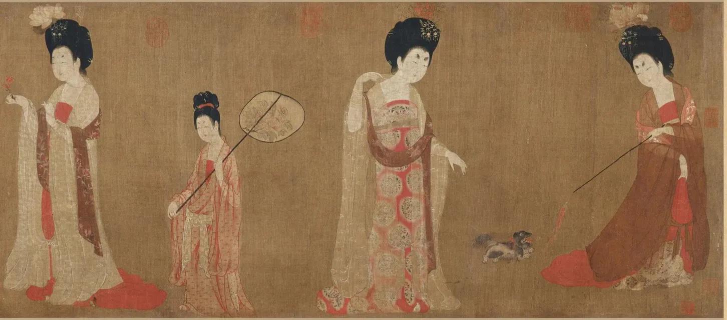 Tang Zhou Fang's "5 Pictures of Ladies in the Tang Palace" in the full ...
