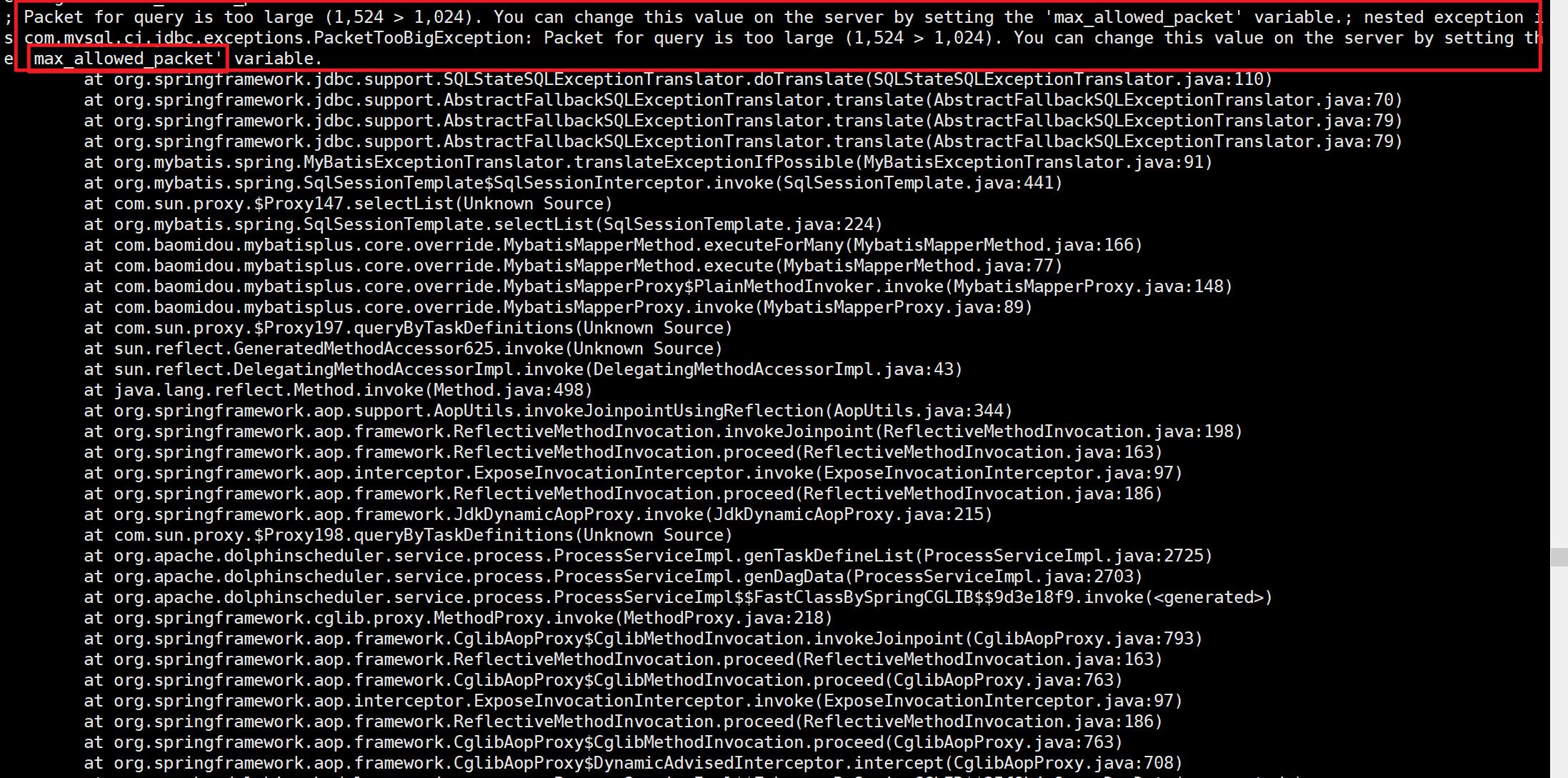 執行sql報錯：PacketTooBigException: Packet for query is too large - 頭條匯