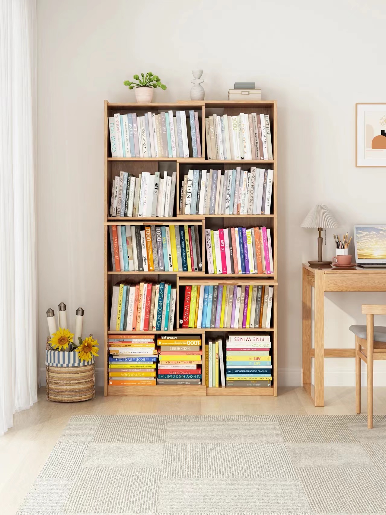 Pragmatism, a retractable bookcase that can be pushed and pulled left ...