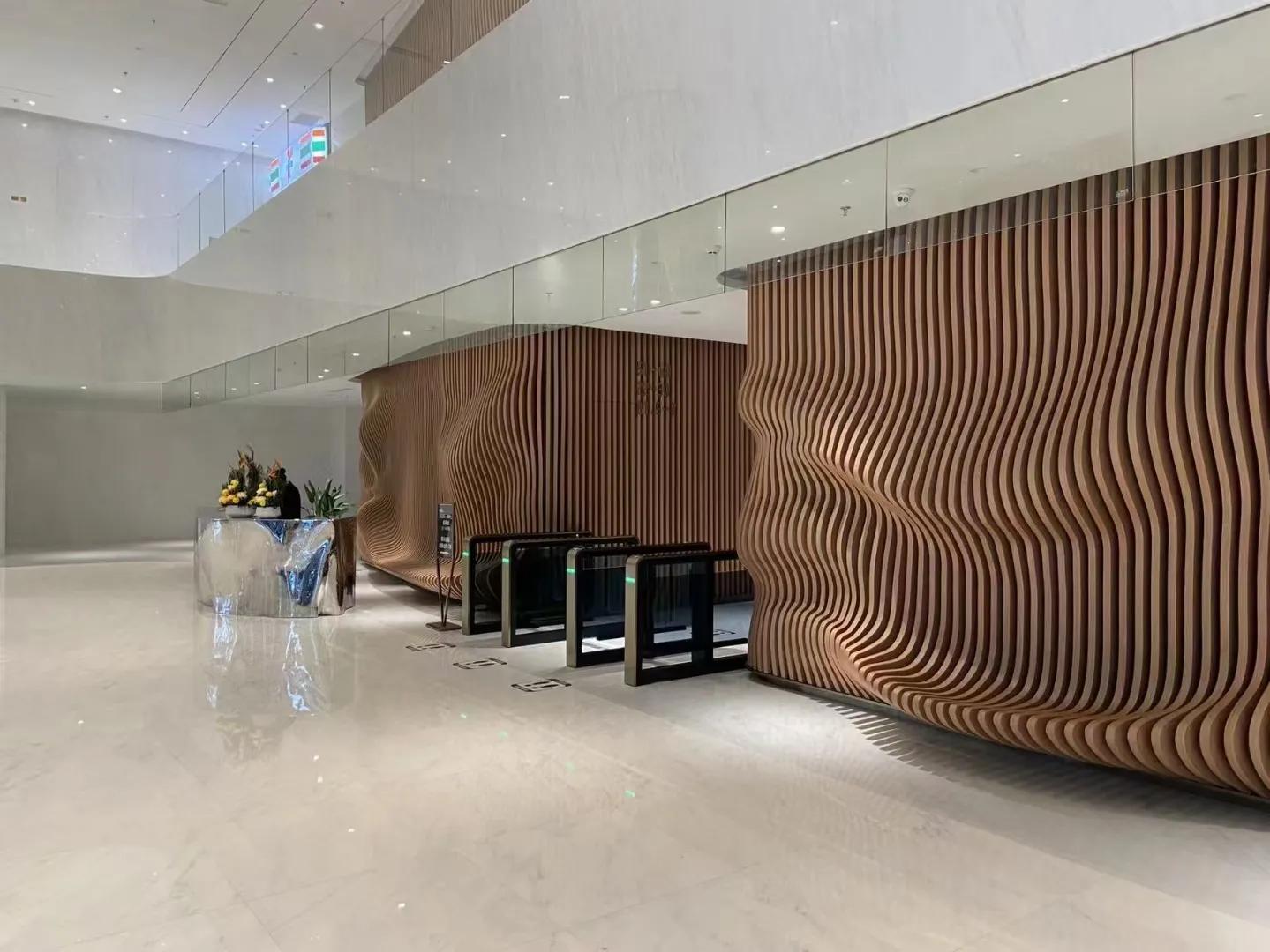 Shaped wood grain curved aluminum veneer aluminum square pass - iNEWS
