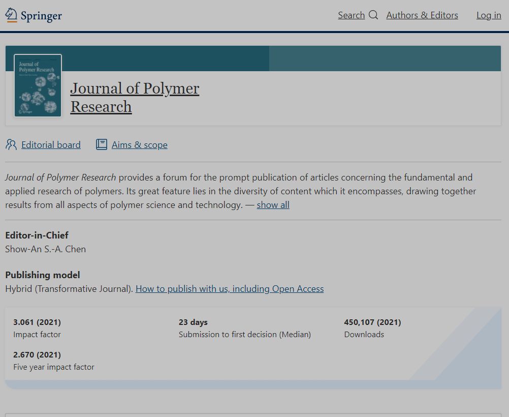 J POLYM RES impact factor, is it a few districts, is it an early warning journal - iNEWS