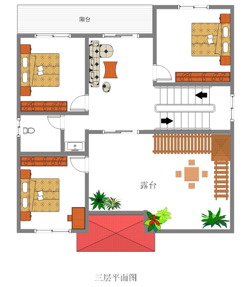 The three-storey villa covers an area of 110 square meters, and the red ...