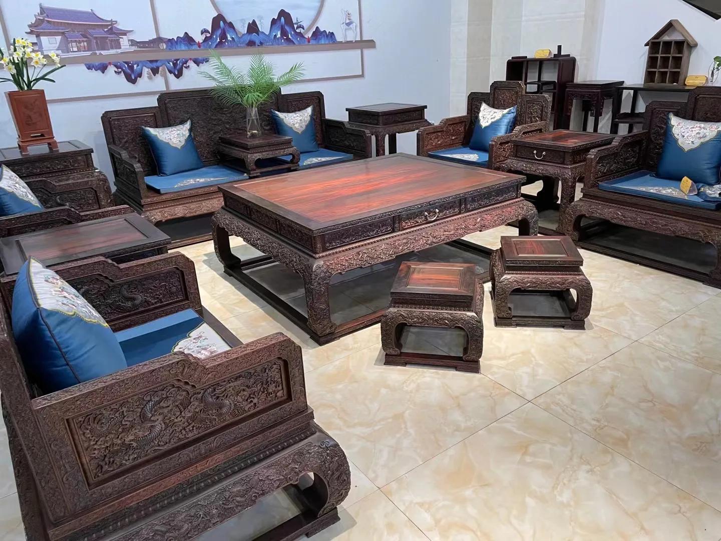 Thirteen-piece set of carved dragon sofa - iNEWS