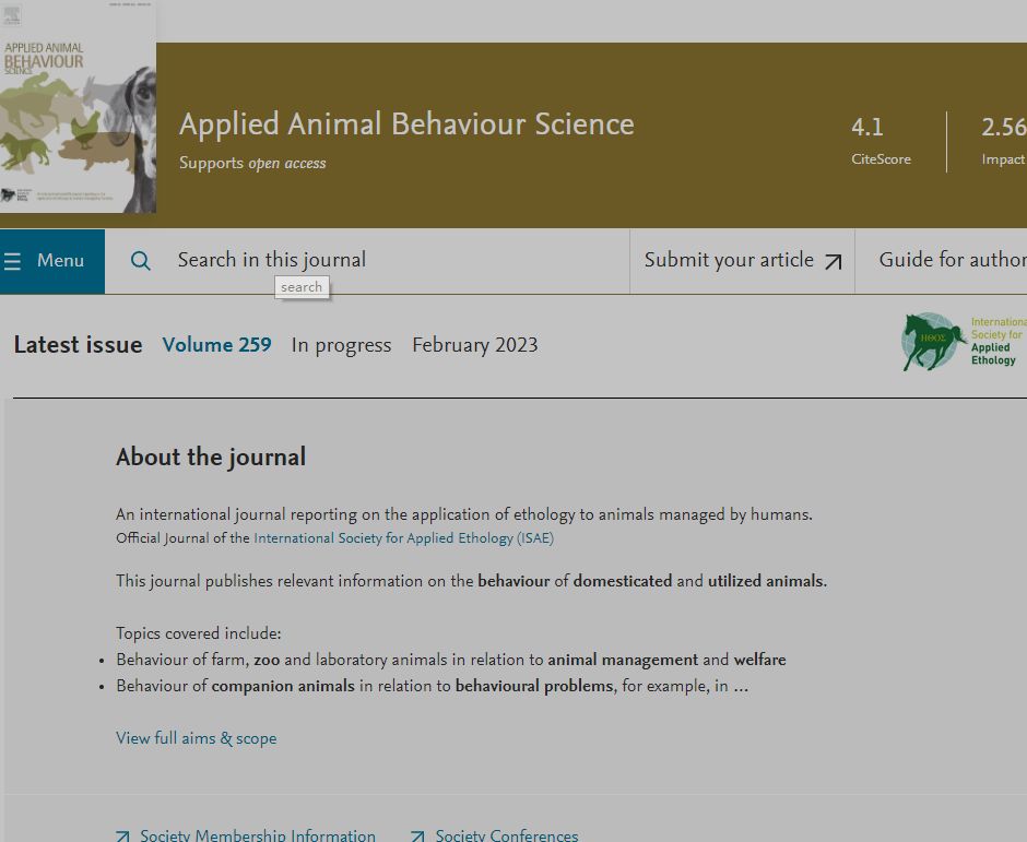 APPLIED ANIMAL BEHAVIOUR SCIENCE是幾區，是不是預警期刊 - 資訊咖